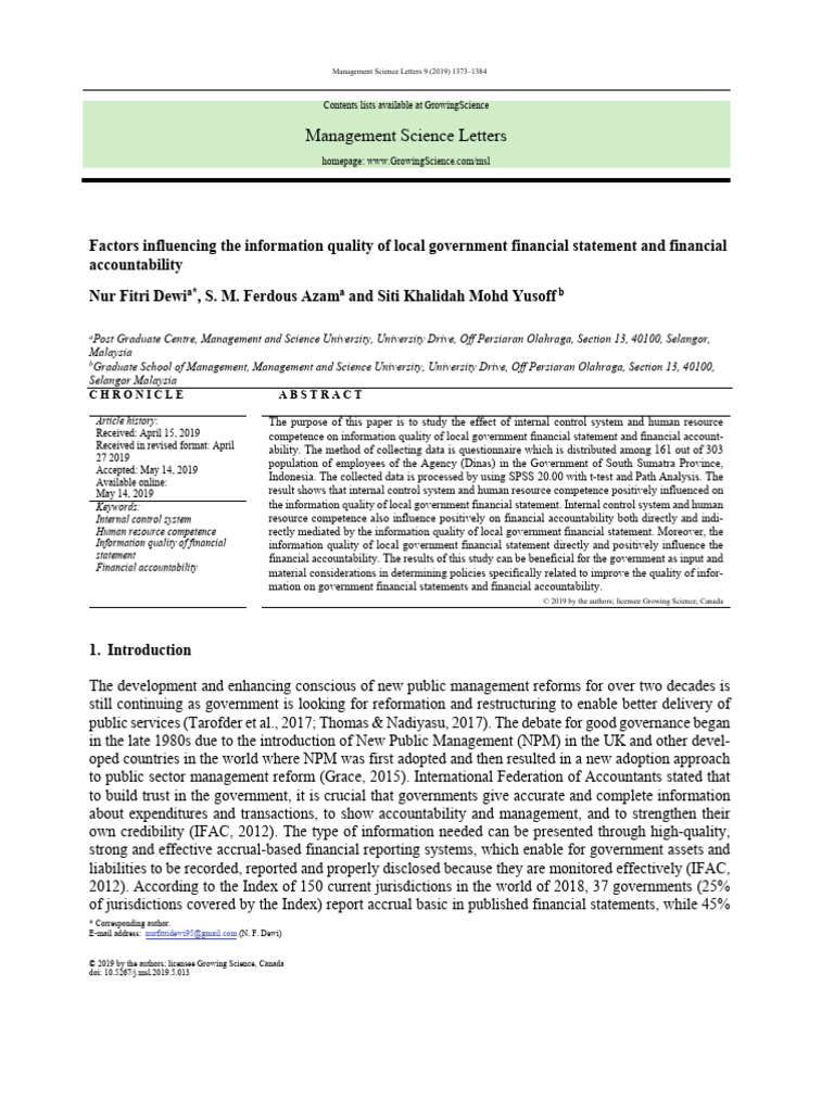 Factors Affecting Local Government Financial Accountability | PDF ...