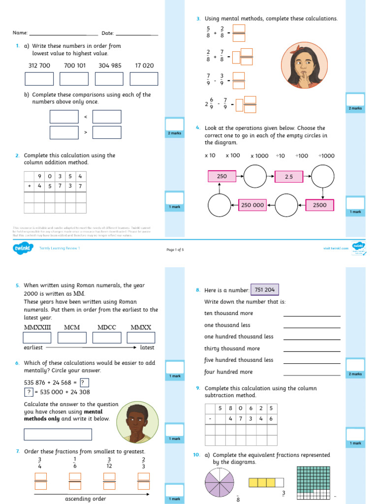 T Pa 108b Year 5 Maths Assessment Pack Term 1 Editable Ver 4 | PDF ...