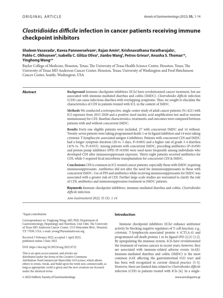 CDI in Cancer Patients on ICIs | PDF | Infection | Inflammatory Bowel ...