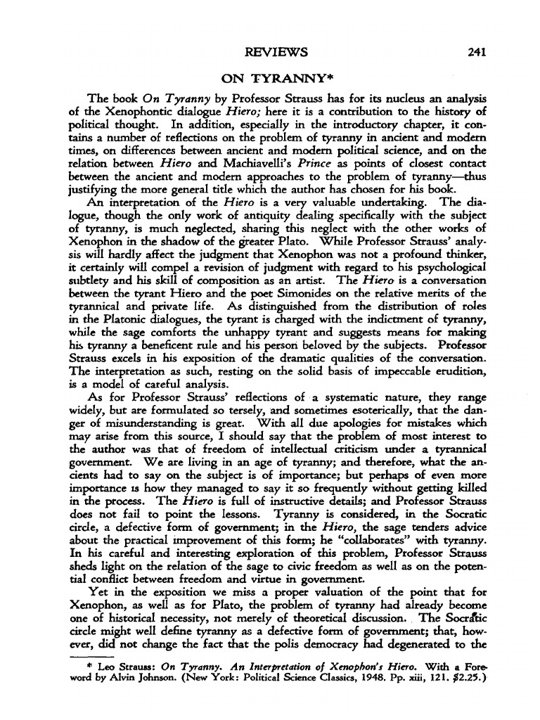 Strauss's Insights on Tyranny and Hiero | PDF | Tyrant | Niccolò ...
