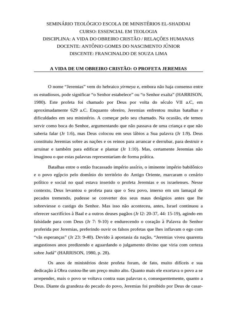 A Vida do Profeta Jeremias | PDF | Jeremias | Profeta
