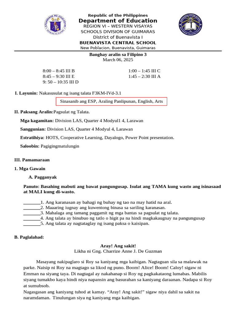 Filipino DLP Quarter 4 Week 4 Day 4 | PDF