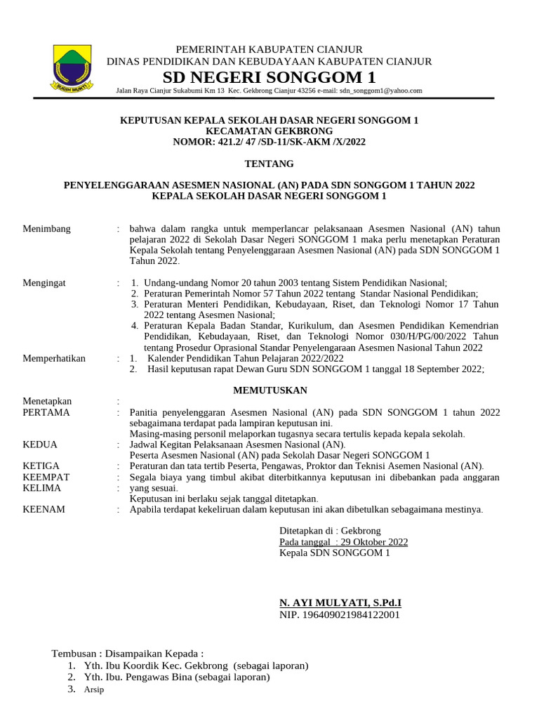 Penyelenggaraan AN SDN Songgom 1 2022 | PDF