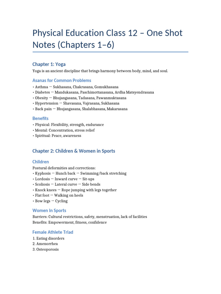 Class 12 Physical Education Notes | PDF | Nutrition | Diet & Nutrition