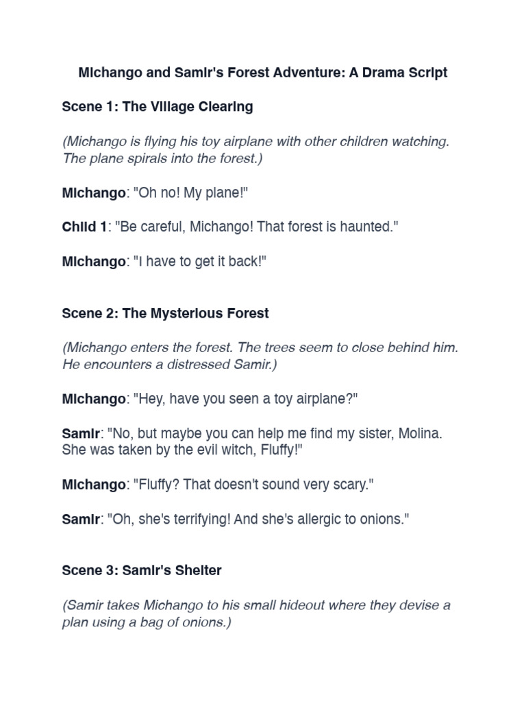 Michango and Samir's Forest Adventure: A Drama Script | PDF