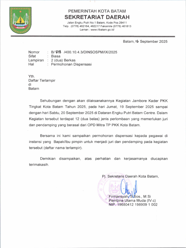 Surat Permohonan Dispensasi | PDF