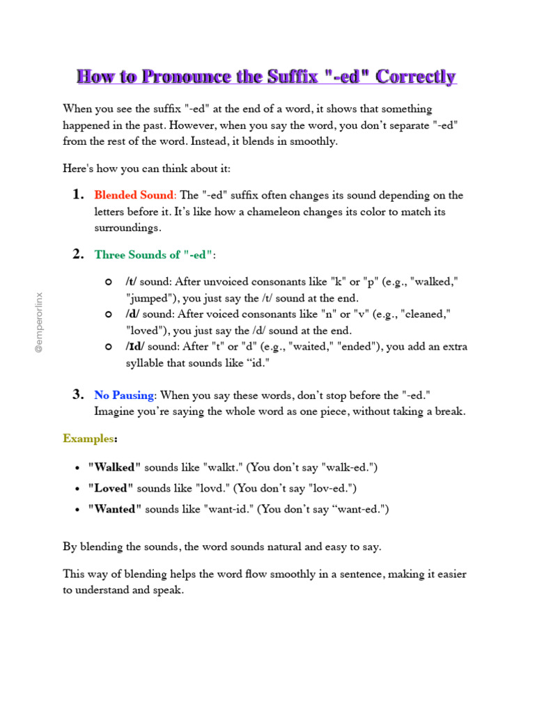 How To Pronounce The Suffix "-Ed" Correctly | PDF