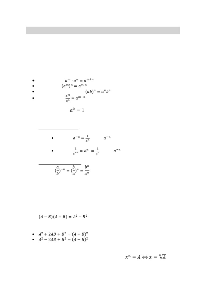 MAT 117 Formulas Printable - Unit A | PDF