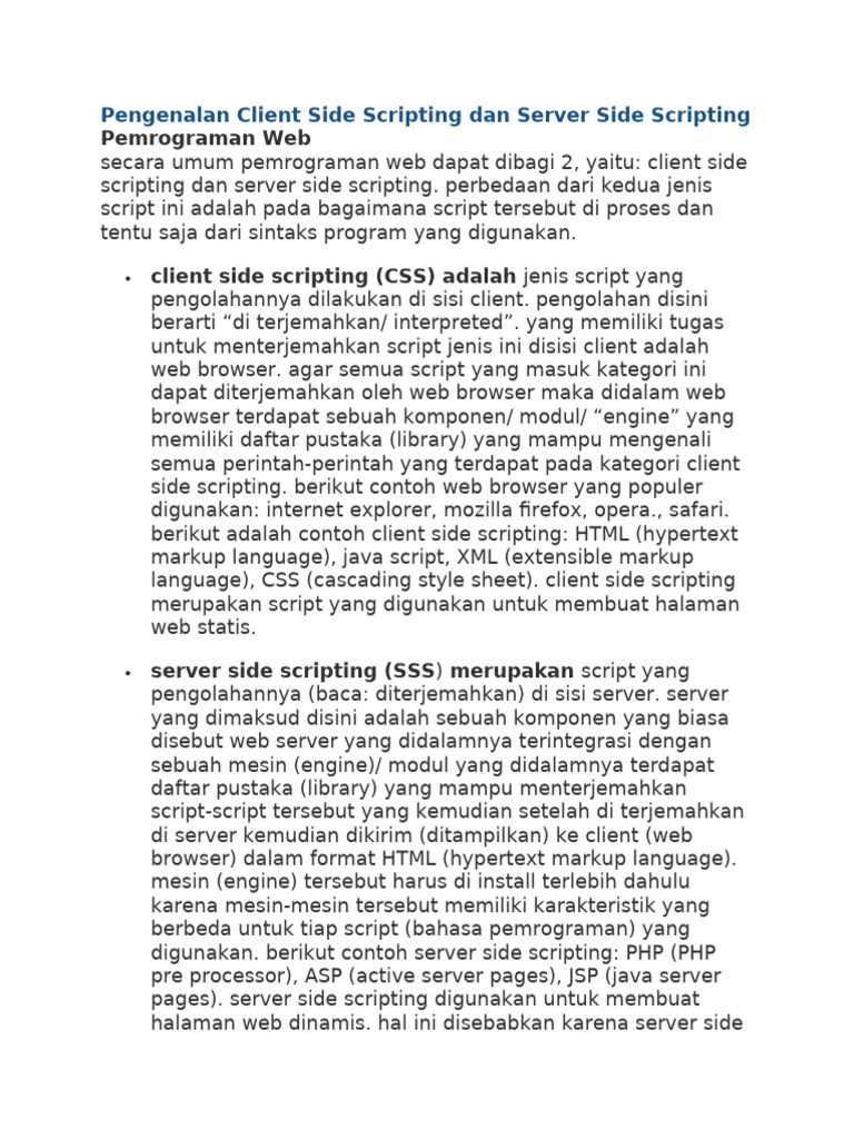 Pengenalan Client Side Scripting Dan Server Side Scripting | PDF