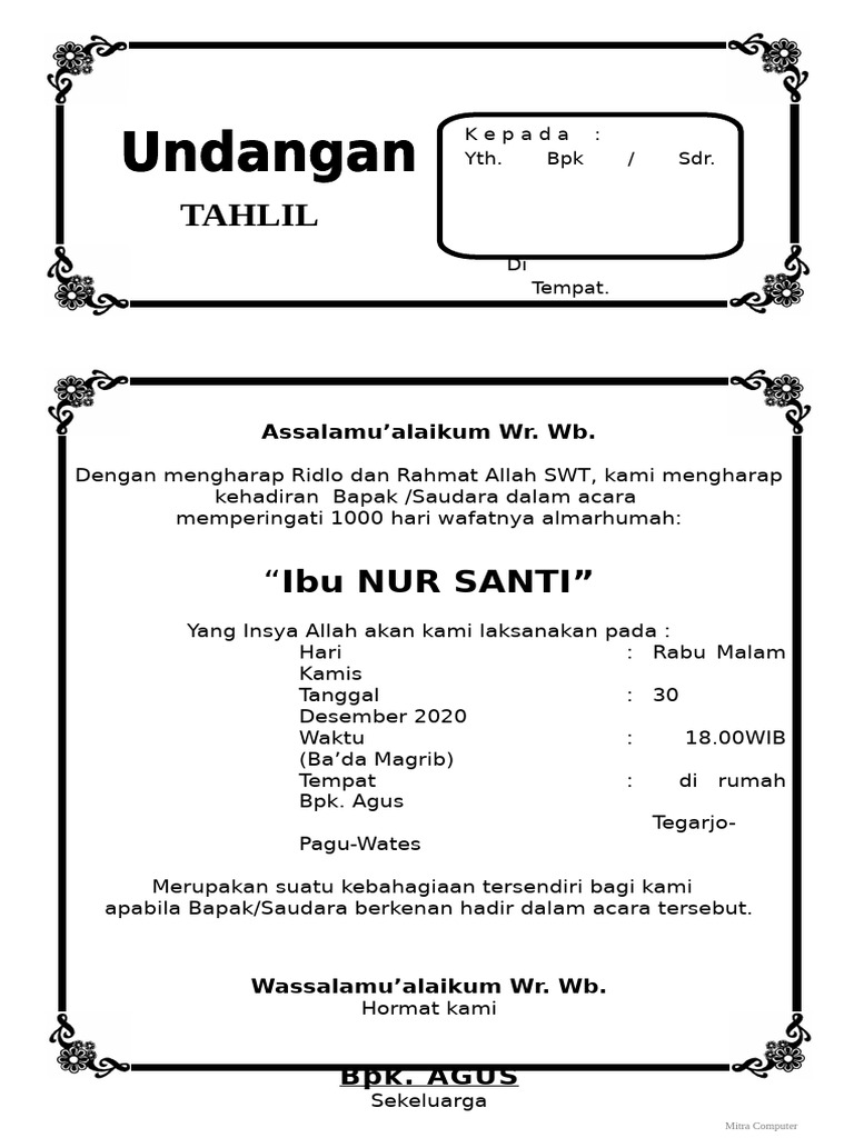 Undangan Tahlil | PDF