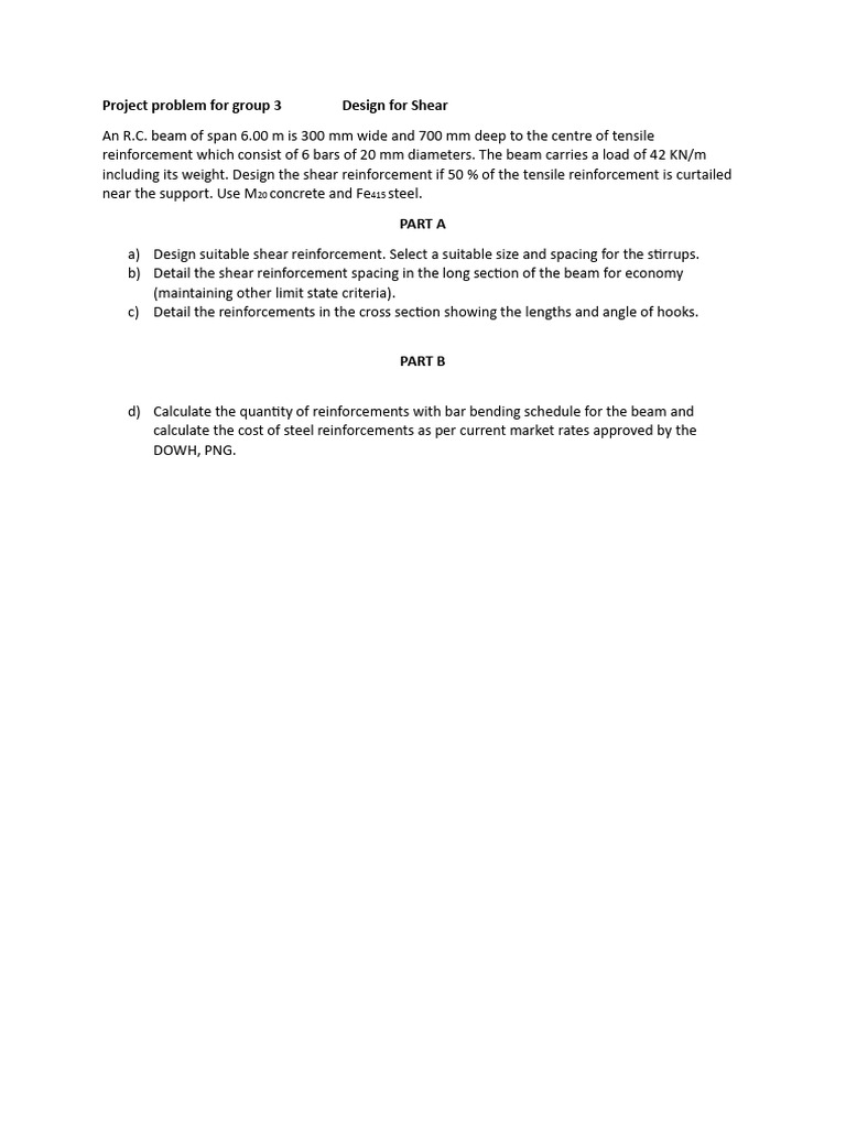 Project Problem For Group 3 Design For Shear-Cost | PDF