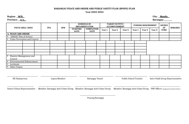 Barangay Peace and Order Public Safety (BPOPS) Plan | PDF | Civil Defense | Crime & Violence