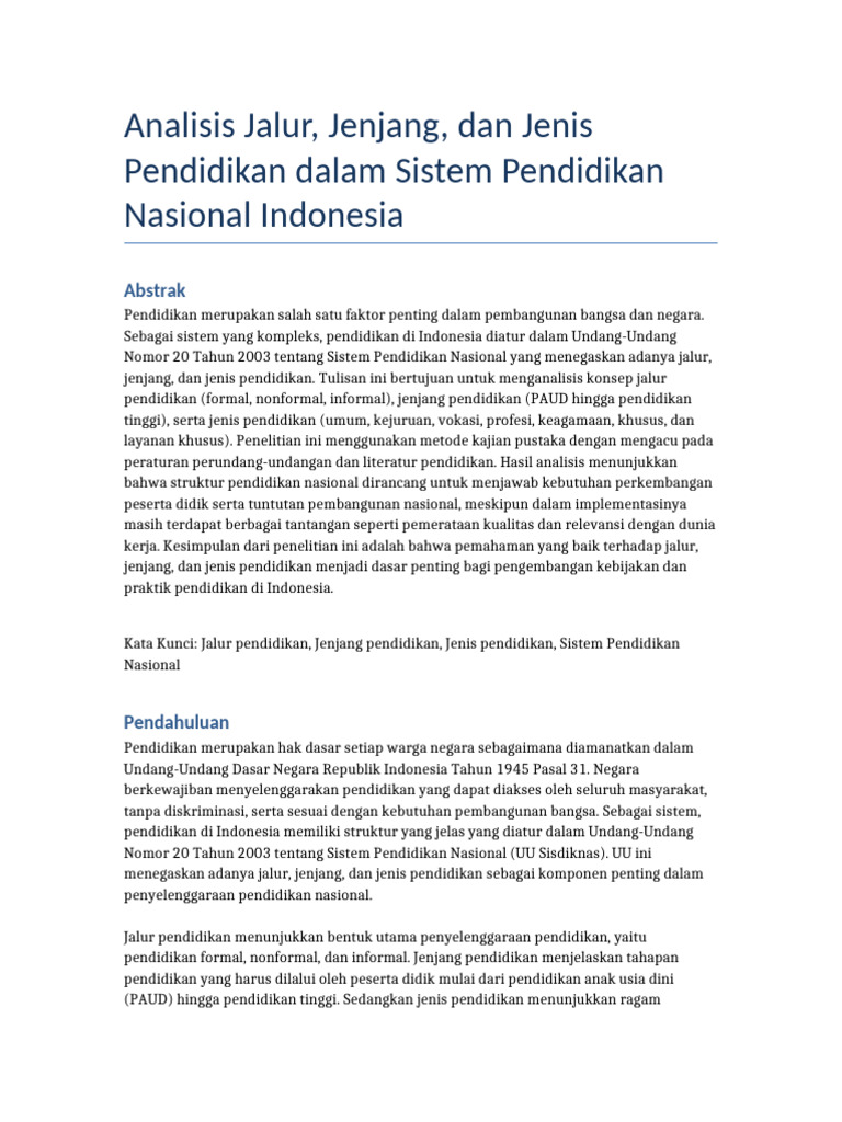 Analisis Jalur dan Jenjang Pendidikan Indonesia | PDF