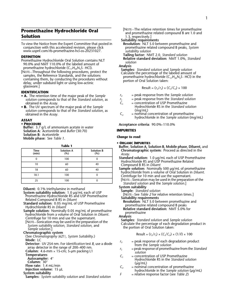 Promethazine Hydrochloride Oral Solution | PDF | Chromatography ...