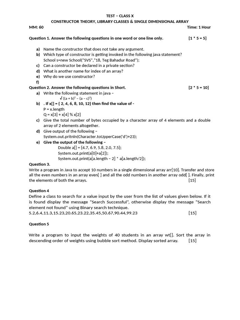 Test - Constructor, Library Classes, Sda | PDF