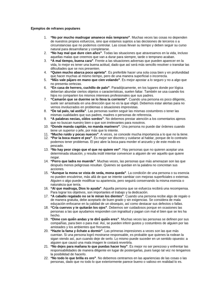 Ejemplos de Refranes Populares | PDF