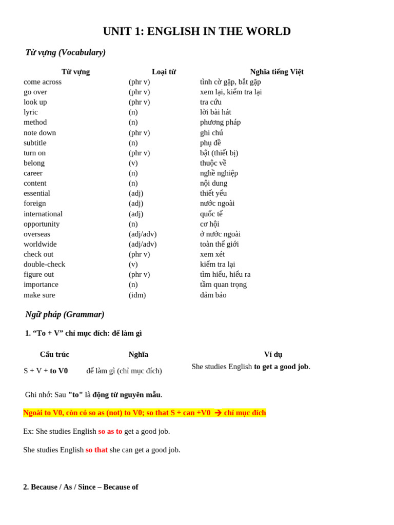 T V NG - NG Pháp Unit 1,2 ILSW9 | PDF