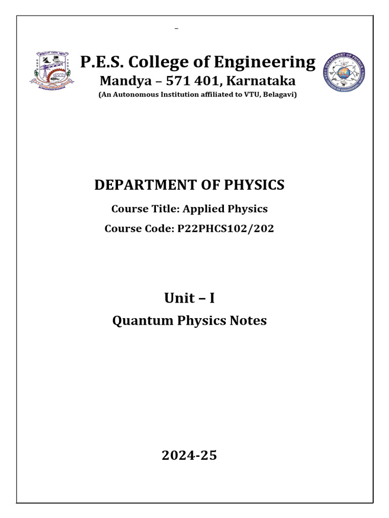 Quantum Physics Notes for Applied Physics | PDF | Waves | Uncertainty ...