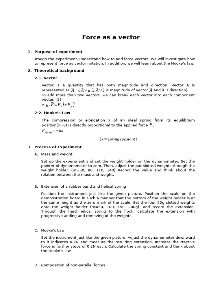 Force As A Vector Final Report | PDF | Force | Weight