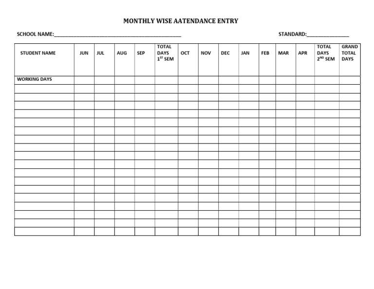 Monthly Attendance Record Template | PDF
