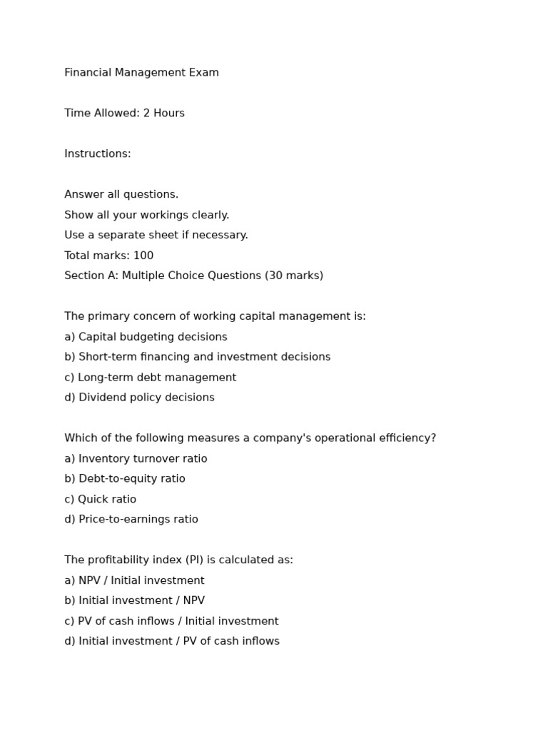 Financial Management EXAM 4 | PDF | Net Present Value | Investing