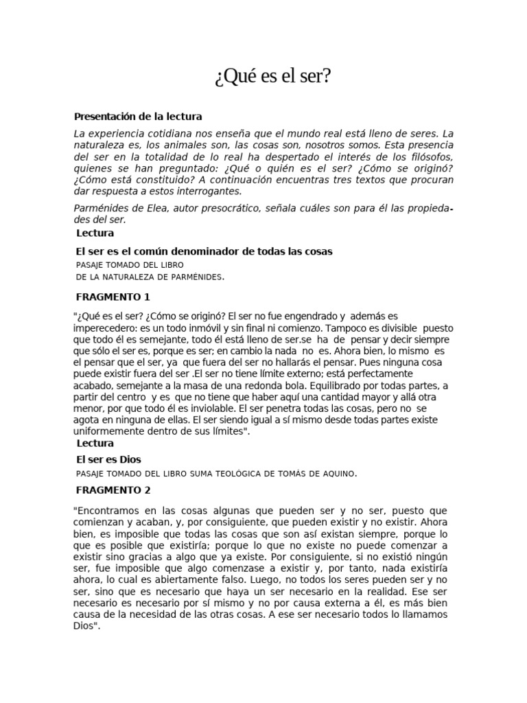 ¿Qué es el ser? Filosofía y Existencia | PDF
