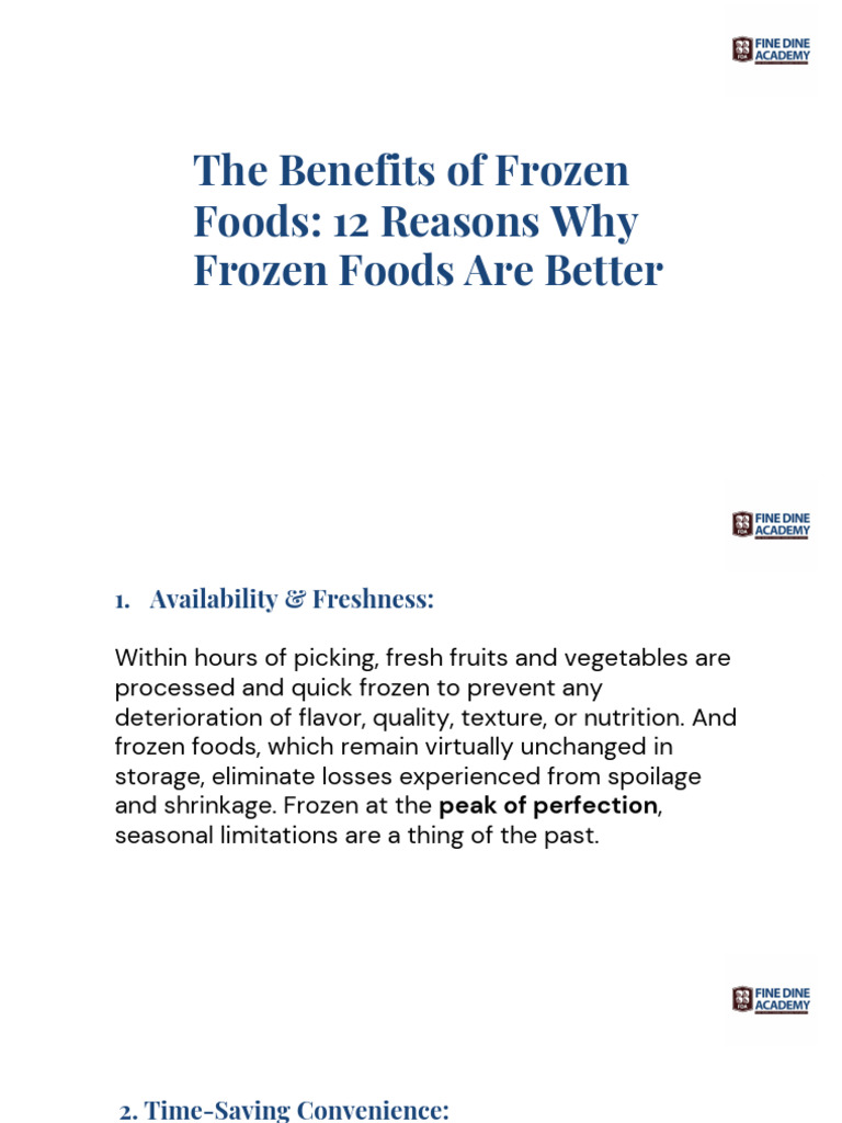 Fine Dine Academy - Reg - Frozen Foos PDF 2024 | PDF | Foods | Vegetables