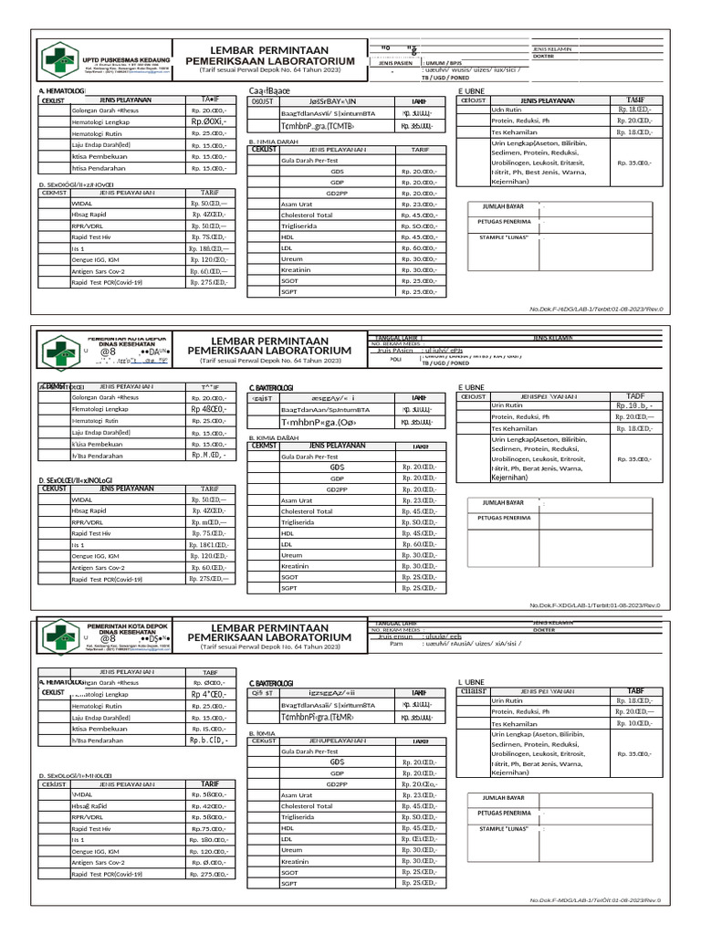 1. Form Harga Lab | PDF