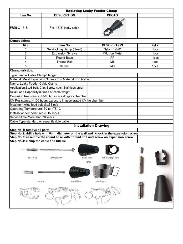 Radiating Leaky Cable Clamp Datasheet 158 Datasheet | PDF
