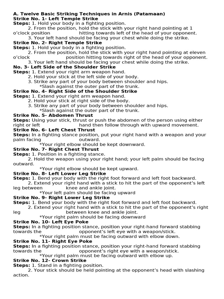 Arnis: 12 Strikes and 6 Blocks Guide | PDF