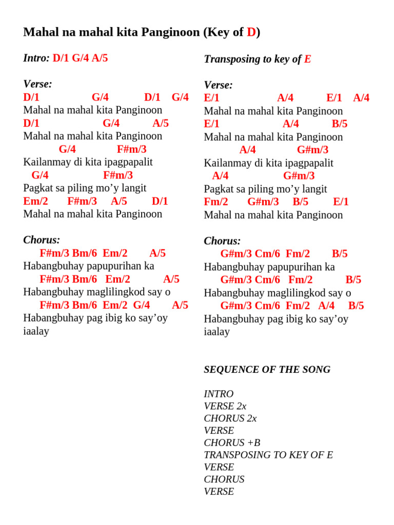 Mahal Na Mahal Kita Panginoon (Key of D) | PDF