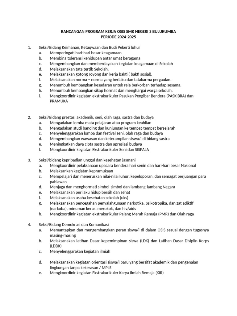Rancangan Program Kerja | PDF