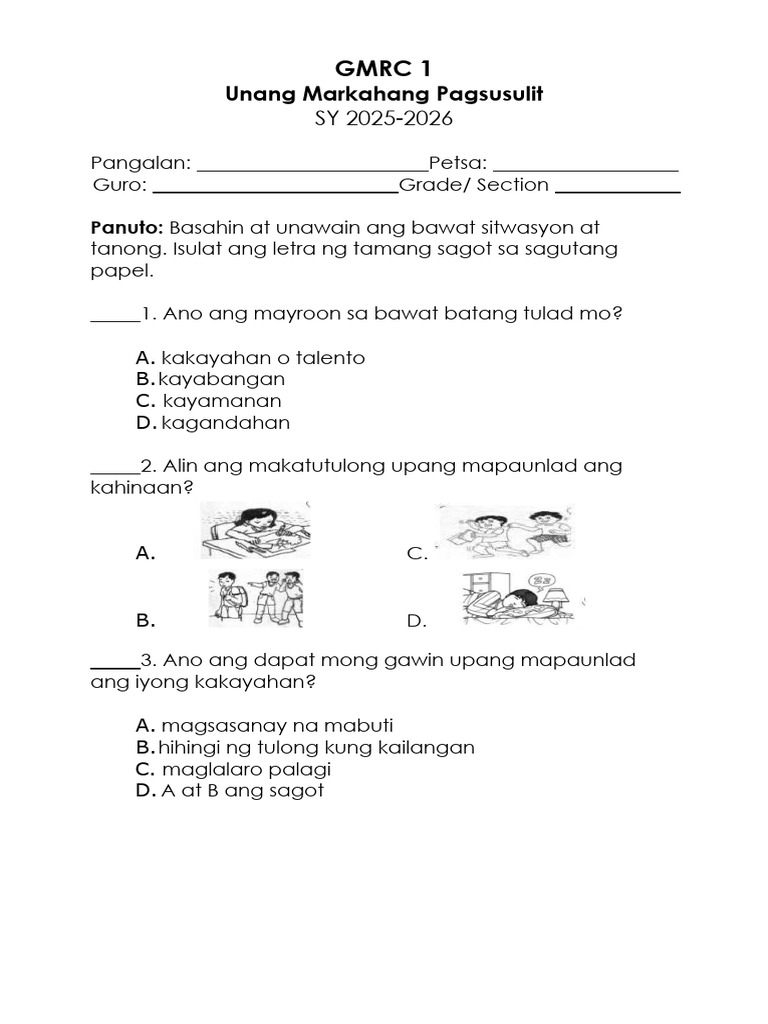 GMRC 1 - 1st Periodic Test | PDF