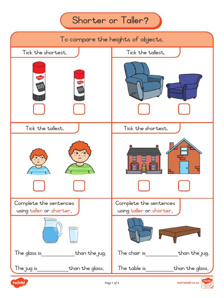 Grade 1 Maths - Length - Shorter and Taller Activity Sheets | PDF