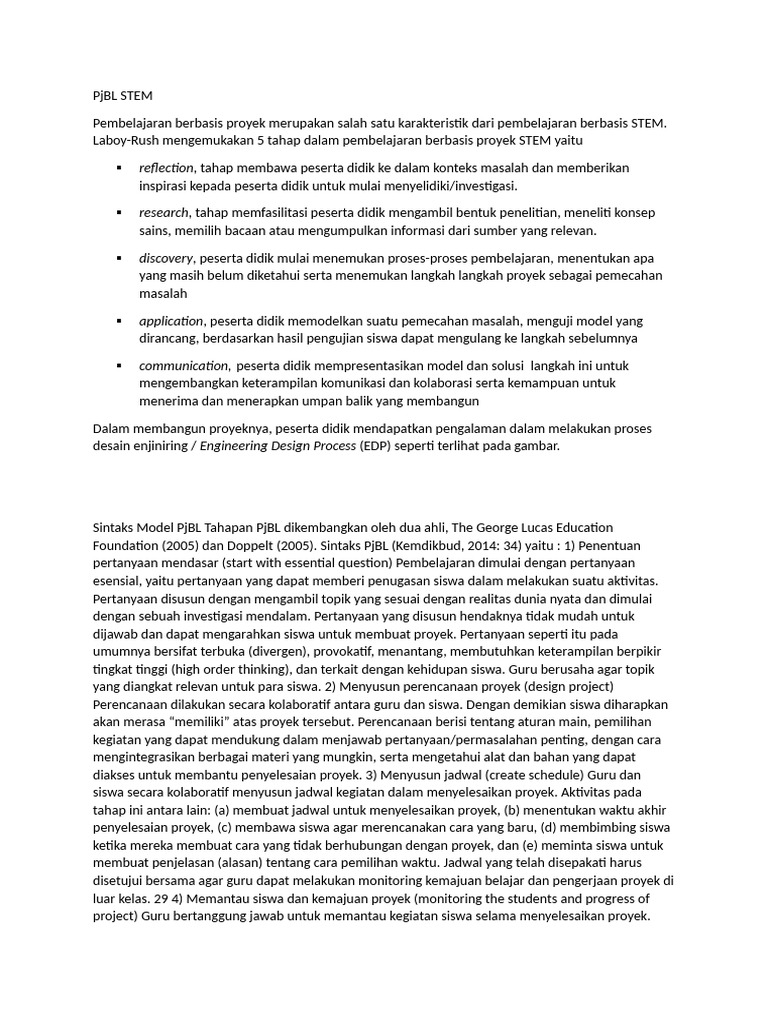 Sintaks Pembelajaran PjBL STEM | PDF