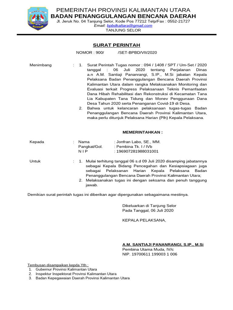 SURAT PERINTAH (Plh) | PDF