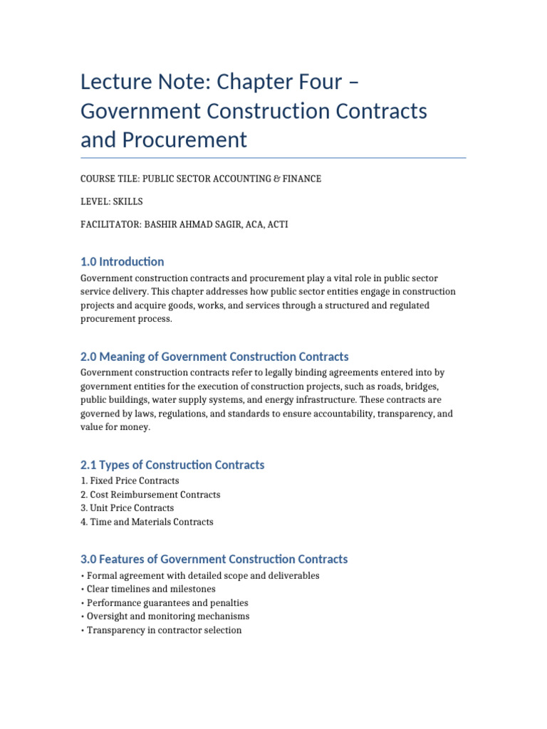 Lecture Note Chapter 4 Government Construction Contracts and ...