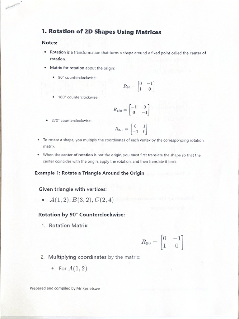 Rotation of 2D Shapes Using Matrices | PDF
