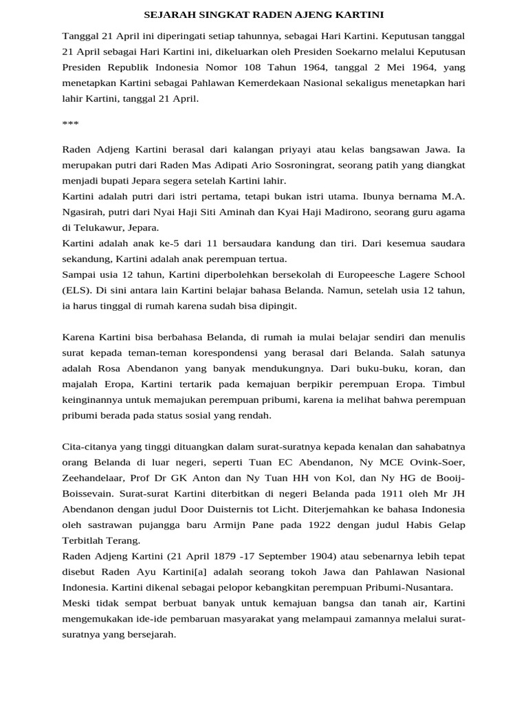 Sejarah Raden Ajeng Kartini | PDF