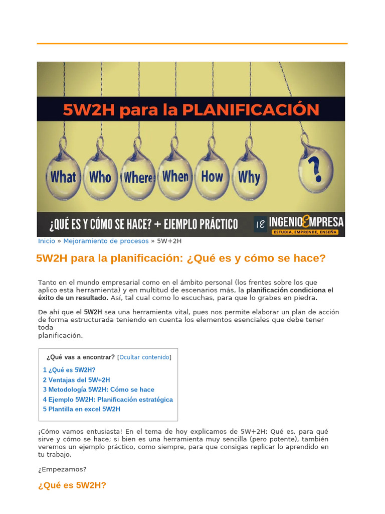 Ejemplos de 5W2H en planificación | PDF | Planificación estratégica ...