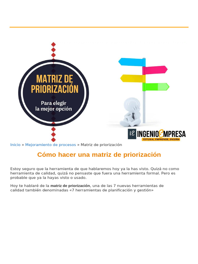 Guía para Crear una Matriz de Priorización | PDF | Matriz (Matemáticas ...
