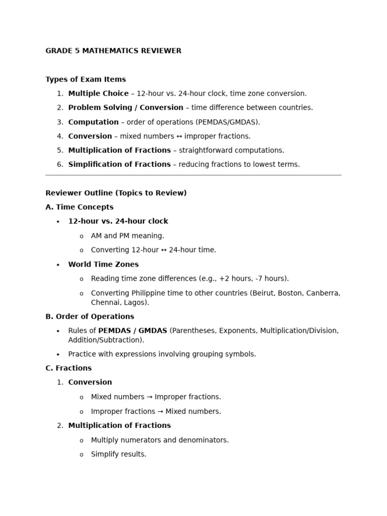 Grade 5 Math Review Guide | PDF