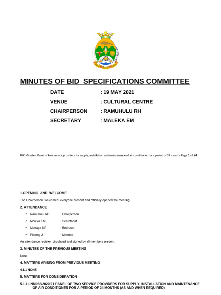 BSC Minutes - Supply, Delivery and Maintenance of Air Conditioner For A ...