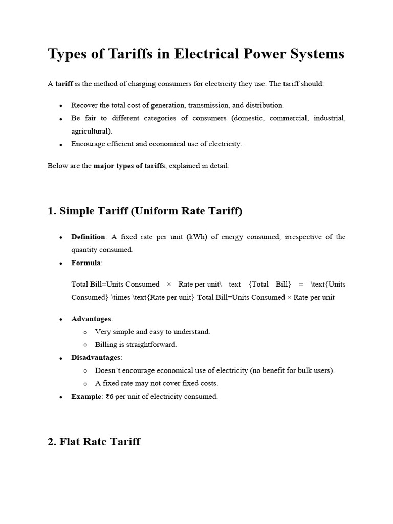 Types of Tariffs in Electrical Power Systems | PDF | Power (Physics ...