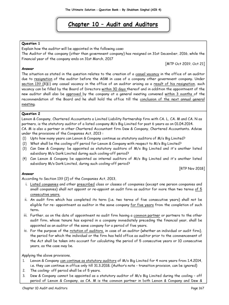 Chapter 10 - Audit and Auditors: I. Ii. Iii. IV | PDF | Audit | Limited ...