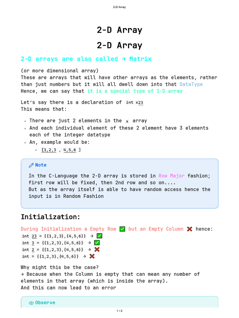 2-D Array | PDF