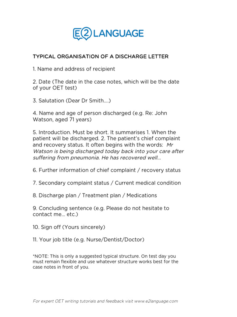Discharge Letter Structure From E2 | PDF