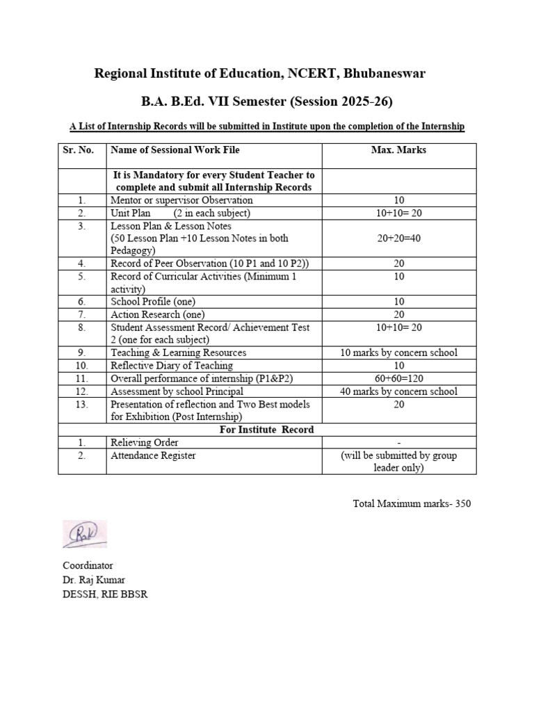 List of Internship Record B.A B.ed. | PDF