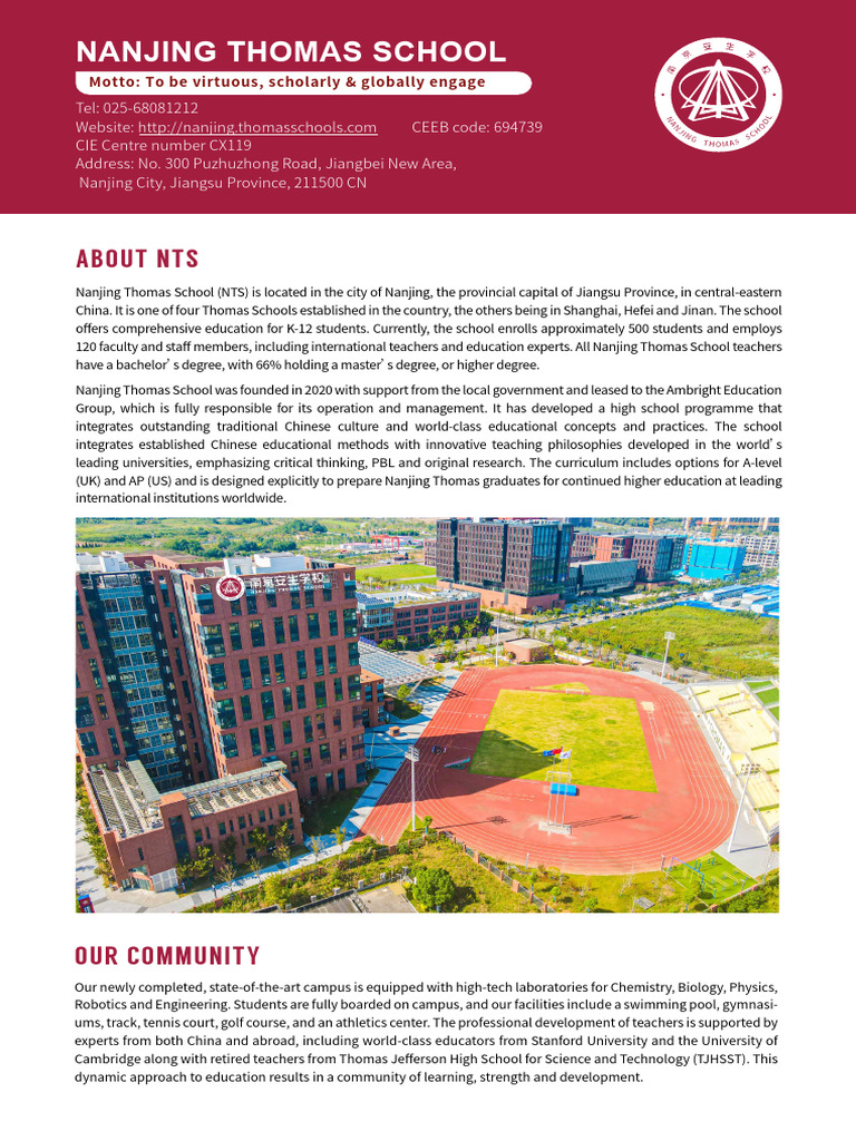 Thomas Schools of China Brochure | PDF | Advanced Placement | Curriculum