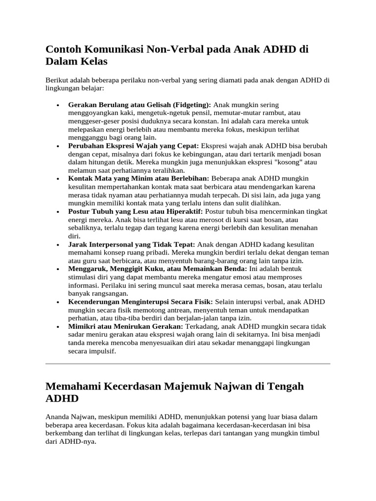 Komunikasi Non Verbal Anak Adhd | PDF